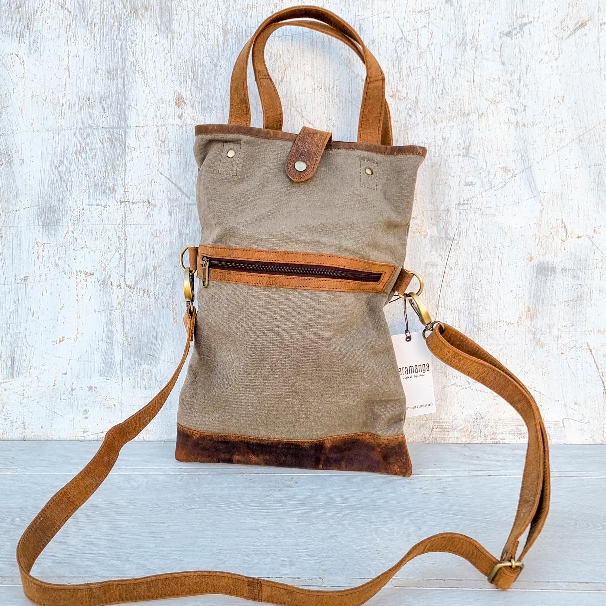 Canvas and Leather Foldover Tote Sample