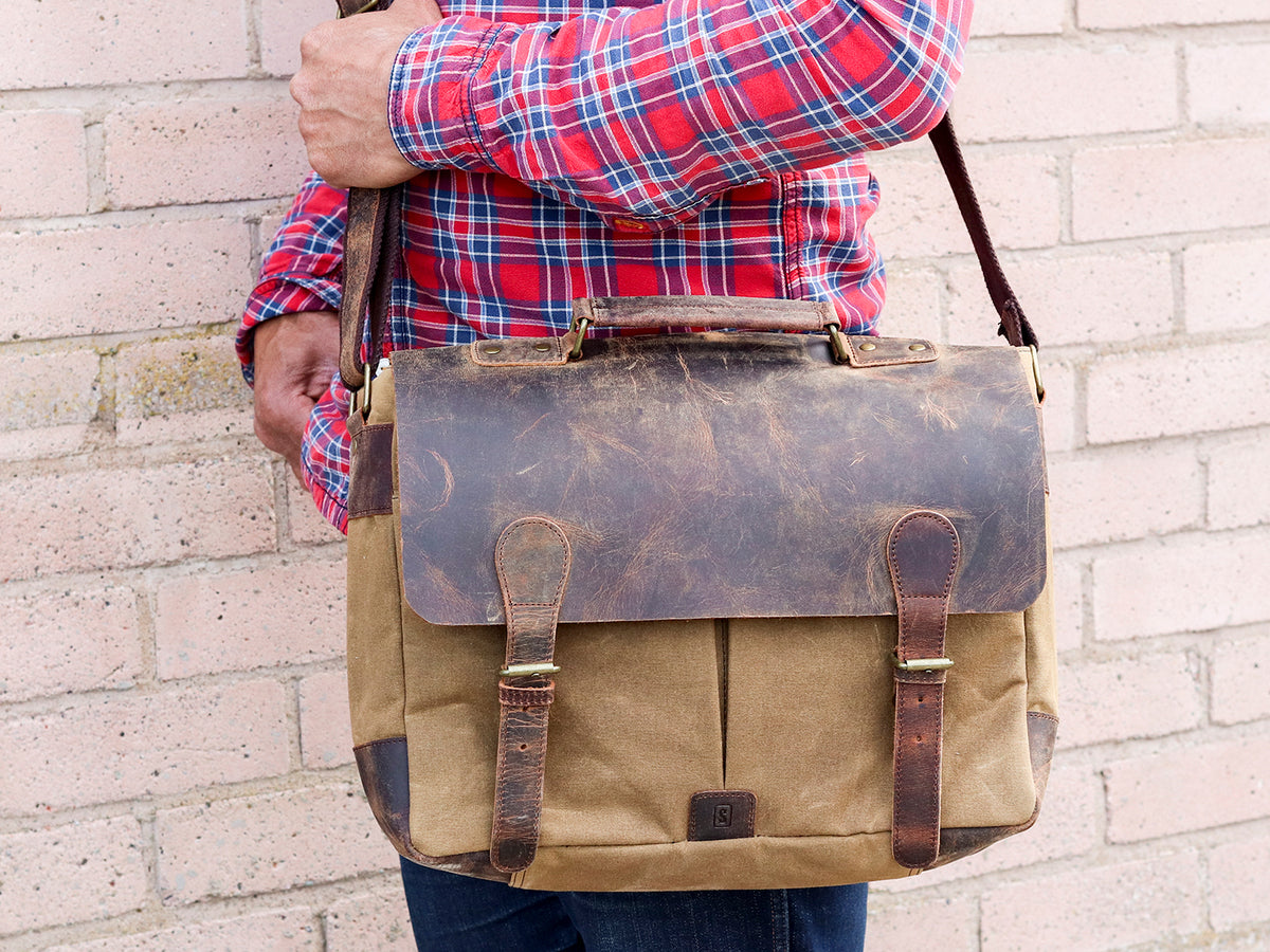 Mens Leather and Canvas Satchel Bag | Satchel For Men | Free Delivery